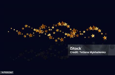 황금빛 별의 흩어짐 마법의 빛 반짝이의 반짝임 색종이의 반짝임 밤하늘에 반사된 떨어지는 황금빛 별 모양 밝은 반짝임이 우주의 공간에서 날아갑니다 벡터 3차원 형태에 대한