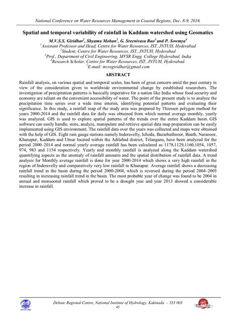 Pdf Spatial And Temporal Variability Of Rainfall In Kaddam Watershed