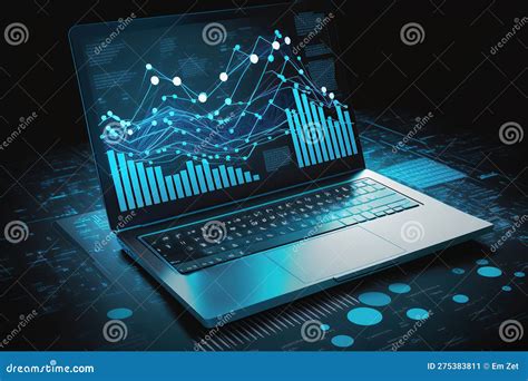 laptop with data analysis on the screen with generative ai technology
