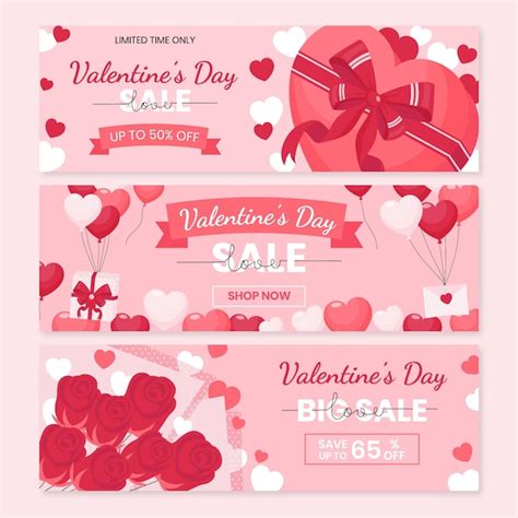 평면 디자인 발렌타인 데이 판매 배너 서식 파일 무료 벡터
