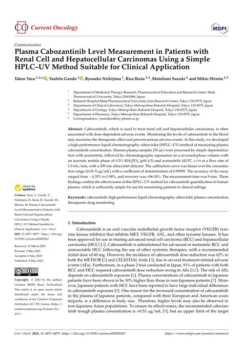 Pdf Plasma Cabozantinib Level Measurement In Patients With Renal Cell And Hepatocellular