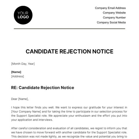 Free Candidate Rejection Notice Hr Template To Edit Online