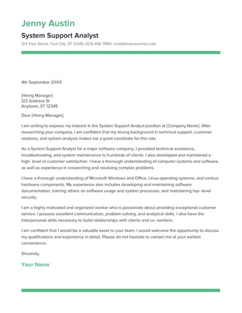Best System Support Analyst Cover Letter Example For 2023