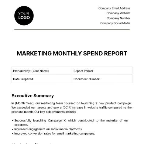 Free Marketing Monthly Spend Report Template To Edit Online