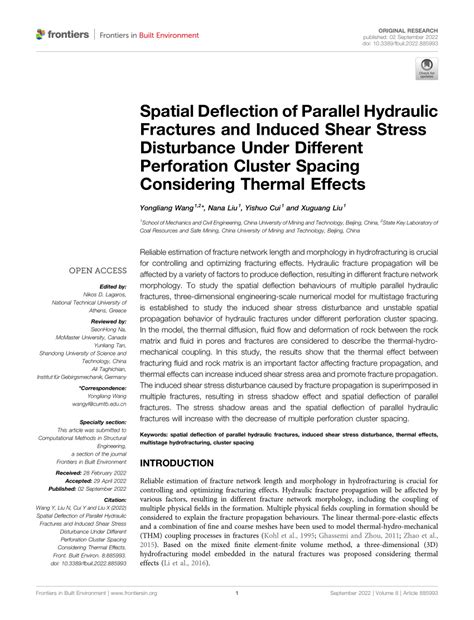 Pdf Spatial Deflection Of Parallel Hydraulic Fractures And Induced Shear Stress Disturbance