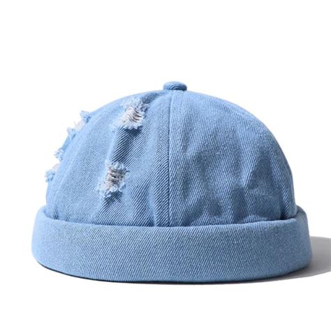 Ghelter Ripped Denim Docker Cap 100 Cotton Brimless Hat