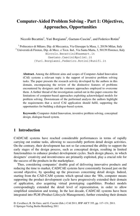 Pdf Computer Aided Problem Solving Part 1 Objectives Approaches Opportunities