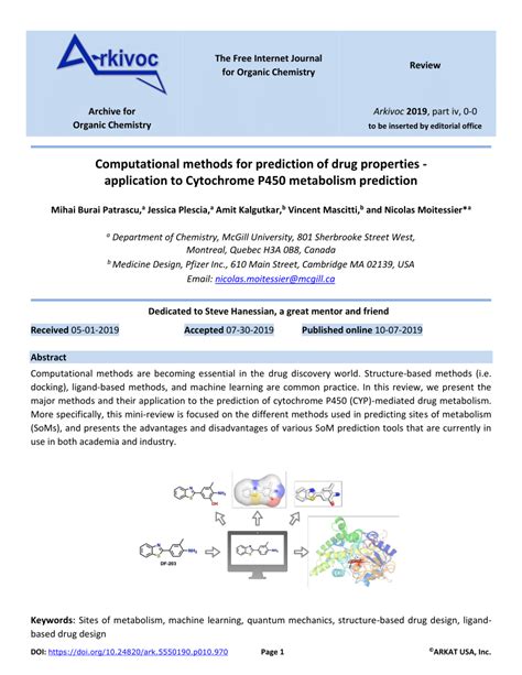 Pdf Computational Methods For Prediction Of Drug Properties Application To Metabolism Prediction