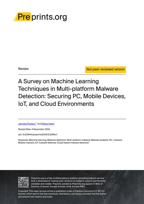 Pdf A Survey On Machine Learning Techniques In Multi Platform Malware