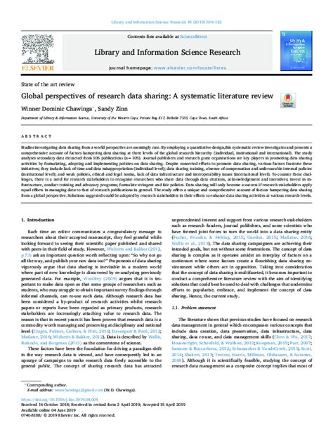 Pdf Global Perspectives Of Research Data Sharing A Systematic Literature Review