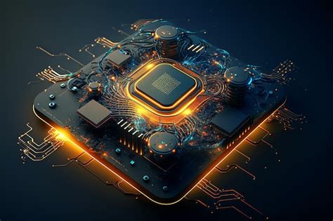 컴퓨터 생성 ai 내부의 cpu 칩 회로 보드 프로세서 및 마이크로 칩 프리미엄 사진