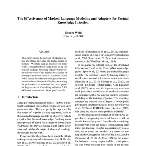 The Effectiveness Of Masked Language Modeling And Adapters For Factual Knowledge Injection Acl