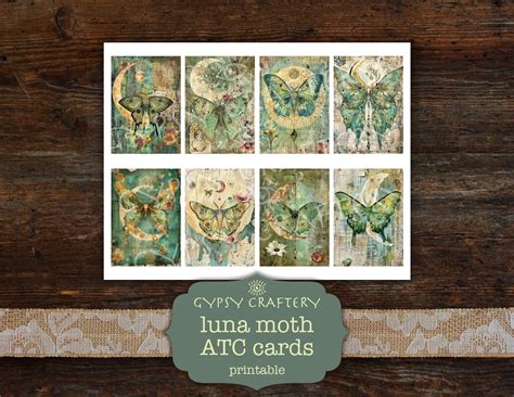 Luna Moth Printable Atc Cards Junk Journal Ephemera Digital Download