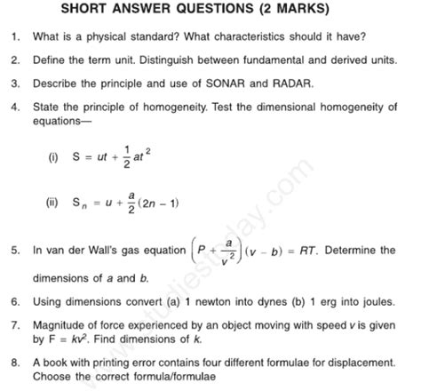 Cbse Class 11 Physics Physical World And Measurement Assignment