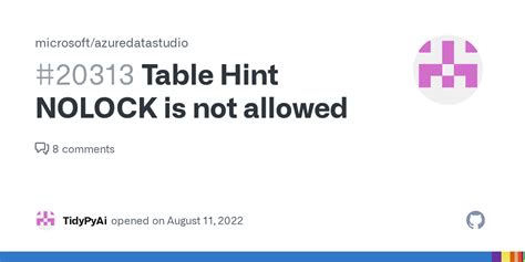 Table Hint Nolock Is Not Allowed · Issue 20313 · Microsoft