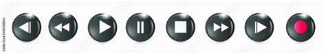 Set Of Volumetric Media Player Button Icons Play And Pause Buttons Audio Video Player Player