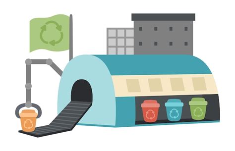 벡터 폐기물 재활용 공장 아이콘 쓰레기 분류 공장 그림 쓰레기 재활용 그림 귀여운 지구의 날 풍경 또는 장면 프리미엄 벡터
