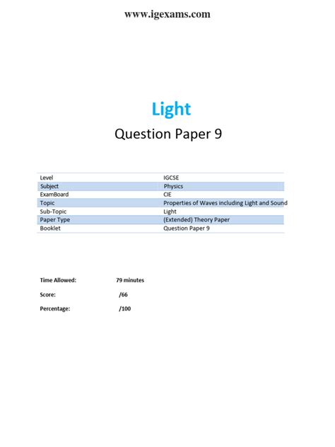32 9 Light Cie Igcse Physics Ext Theory Qp Combi Pdf Refraction Light