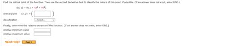 Solved Find The Critical Point Of The Function Then Use The Chegg