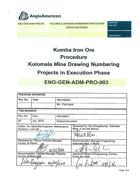 Kolomela Drawing Numbering Procedure Pdf