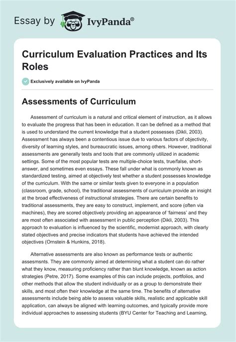 Curriculum Evaluation Practices And Its Roles 570 Words Essay Example