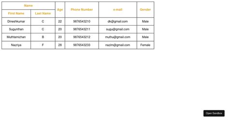 Table Creation Codesandbox