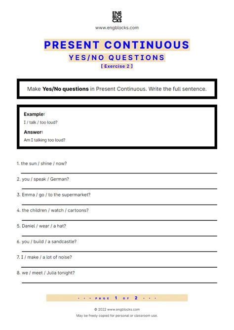 Present Continuous Yes No Question Exercise 2 ESL Worksheets