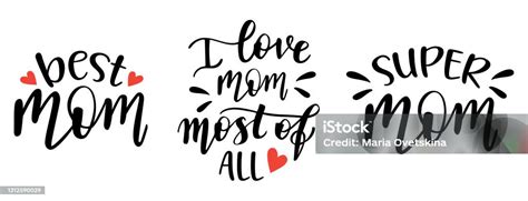 엄마는 3 개의 필기 글자 벡터 세트를 따옴표 어머니의 날 문구 카드 배너 포스터 머그잔 음료 안경 스크랩북 베개 케이스 전화