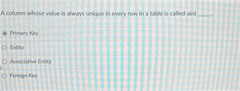 Solved A Column Whose Value Is Always Unique In Every Row In