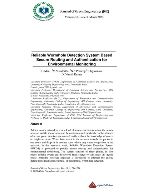 pdf reliable wormhole detection system based secure routing and authentication for
