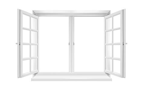 창을 엽니다 이중창으로 된 두 개의 새시가 있는 플라스틱 또는 나무로 된 흰색 창 집이나 아파트의 인테리어를 위한 디자인 요소 사실적인 3d 벡터 일러스트레이션 0명에 대한