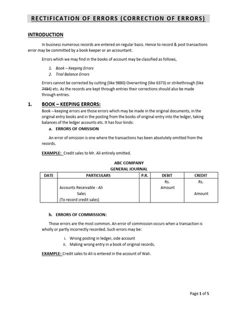 Correction Of Errors Pdf Debits And Credits Money