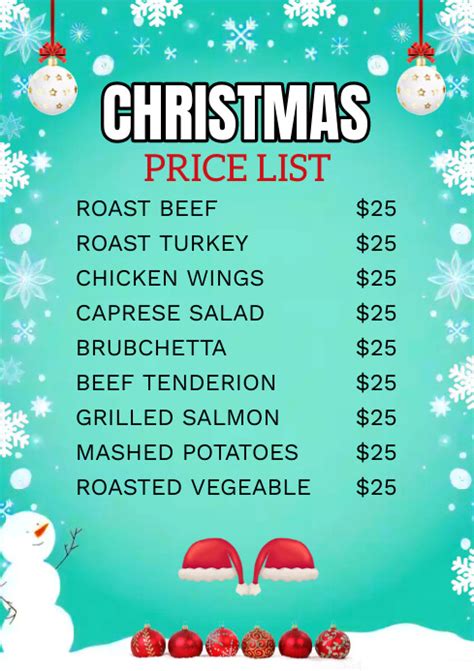 Christmas Price List Poster Template Postermywall