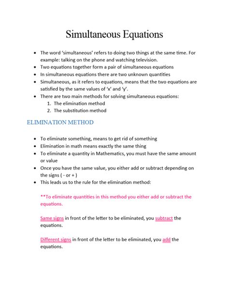 Simultaneous Equations Pdf Equations Mathematics