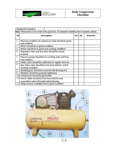 Checklist For Equipment Inspection Air Compressor Pdf