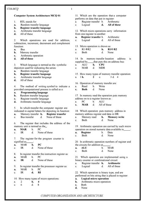 computer architecture and organization mcqs computerorganization