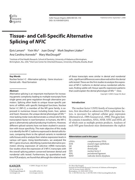 Pdf Tissue And Cell Specific Alternative Splicing Of Nfic