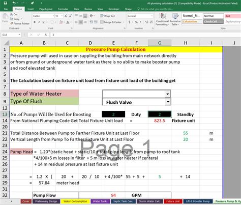 Plumbing Design All Calculations Excel Spreadsheet Free