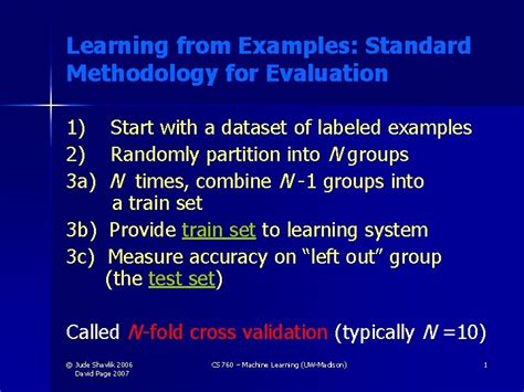 Learning From Examples Standard Methodology For Evaluation 1 Learning From Examples Standard Methodology For Evaluation 1