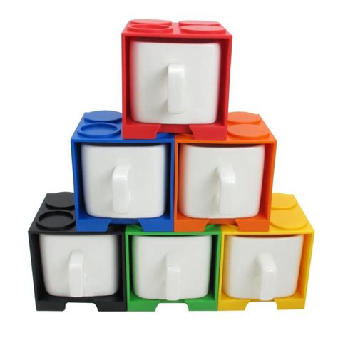 Cube Coffee Mug With Lego Shaped Stackable Storage Container