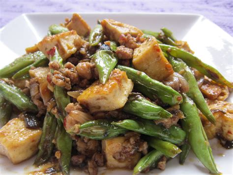 My Bare Cupboard Stir Fried String Beans With Minced Pork Tofu And Preserved Kale In Olive Oil