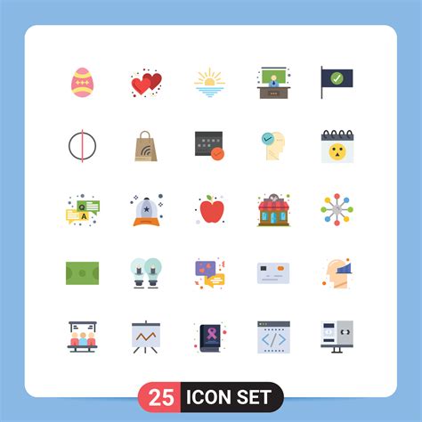 Pictogram Set Of 25 Simple Flat Colors Of Sign Checked Sun Seminar Conference Editable Vector