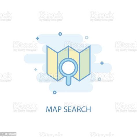 지도 검색 라인 개념 간단한 선 아이콘 컬러 일러스트 지도 검색 기호 평면 디자인입니다 Uiux에 사용할 수 있습니다 Unspecified에 대한 스톡 벡터 아트 및 기타