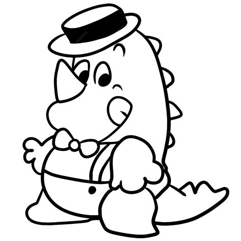 공룡 밑그림 낙서 가와이 애니메이션 색칠 공부 페이지 귀여운 일러스트 삽화 그림 클립 아트 캐릭터 인물 프리미엄 벡터