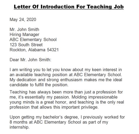8 Ready To Use Letter Of Introduction For Teacher Templates