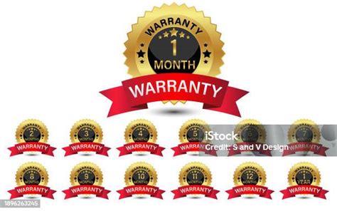 보증 번호 모음 112 개월 라벨 배지 골드 블랙 및 레드 리본 스타일 흰색 배경에 고립 된 보증 로고 디자인 세트 벡터 황금 보증 및 일러스트레이션 고객에 대한 스톡 벡터