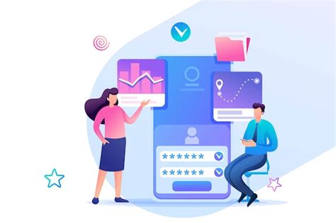 Premium Vector Young People Using Mobile Apps For Data Analysis