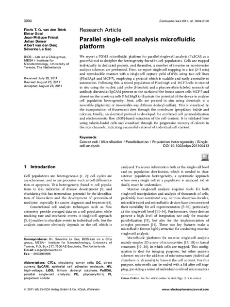 Pdf Parallel Single Cell Analysis Microfluidic Platform