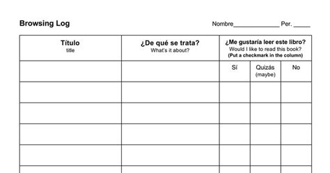 Browsing Log Worksheet
