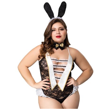 Plump Plus Size Sexy Women Transparent Tempting Siamese Uniform Bunny Lingerie China Lingeries